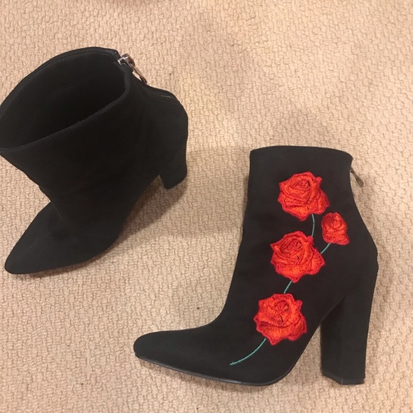 Cape Robbin | Shoes | Cape Robbin Embroidered Red Rose Heeled Boots ...